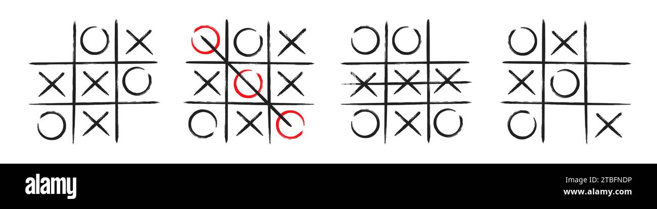 Tic tac toe xo game hand drawn grid doodle template vector illustration ...