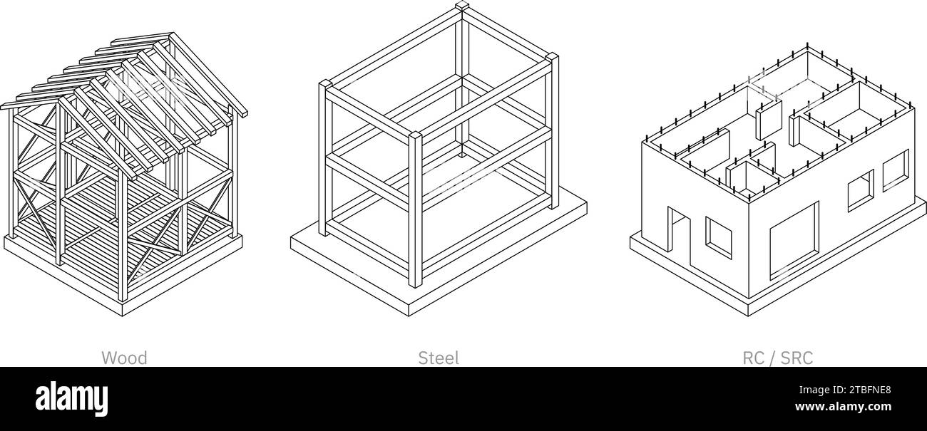 Illustrative illustrations of building structures, isometric ...