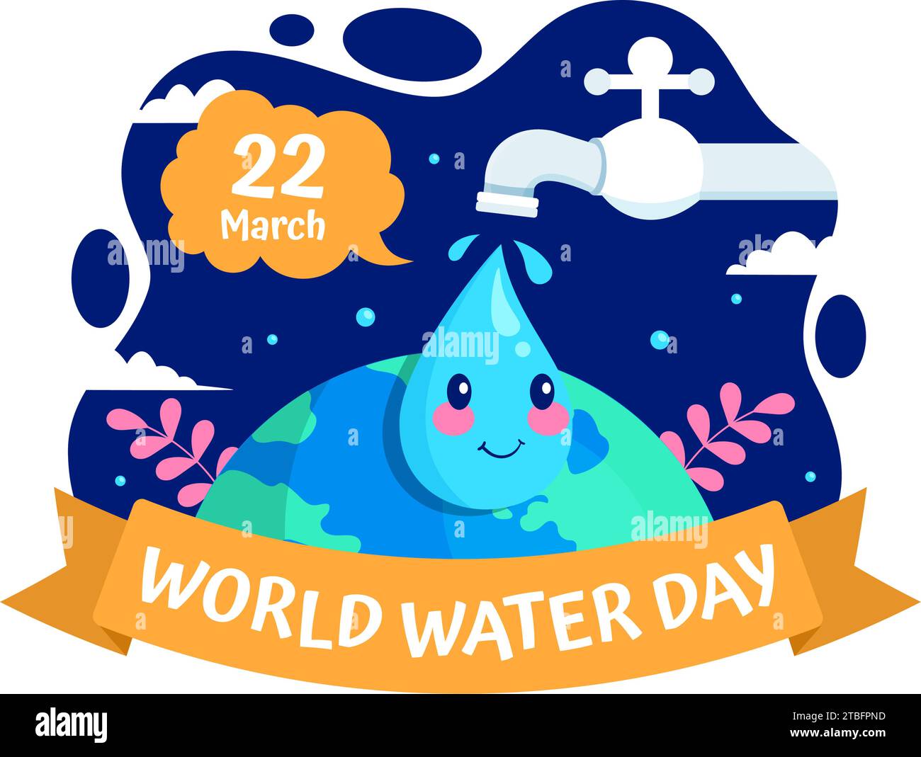 World Water Day Vector Illustration on 22 March with Waterdrop and Taps ...