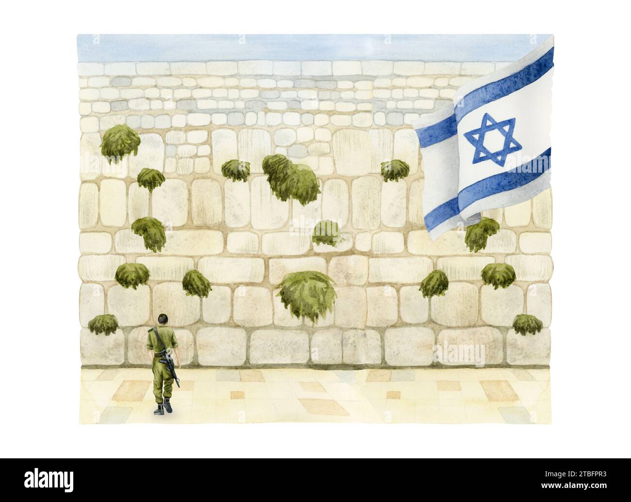 Western Wall with Israel soldier and flag sight in old city of ...