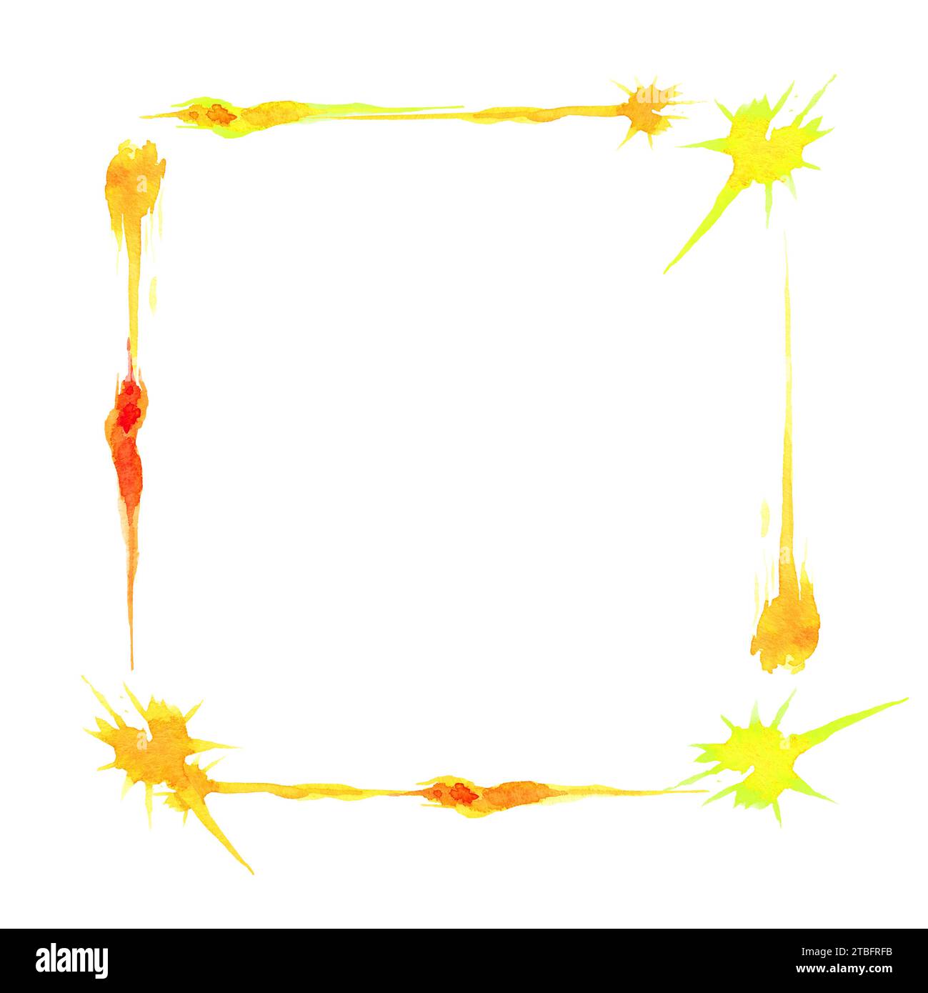 watercolor square frame with flash shots, red, yellow, orange stains ...