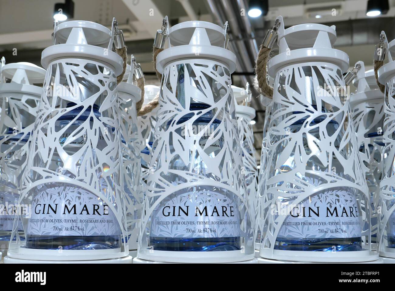 GIN MARE BOTTLES ON DISPLAY INSIDE THE FOOD STORE Stock Photo - Alamy