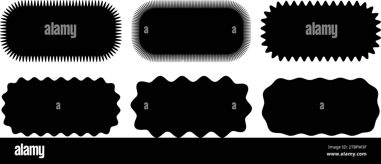 Wavy edge rounded shape collection. Jagged zig zag oval elements set ...