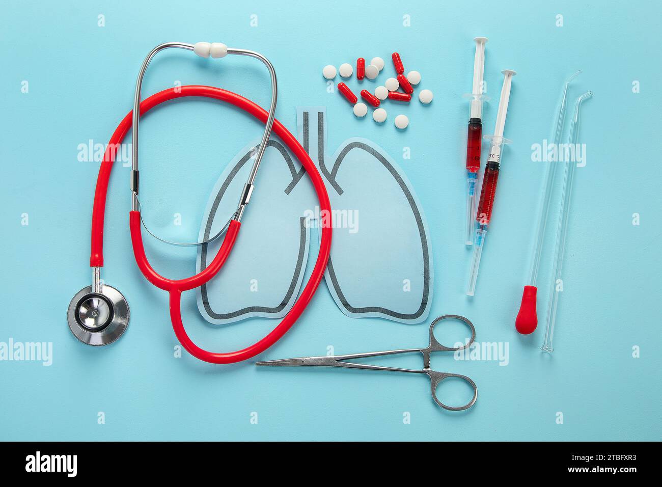 Lungs paper decorative model with medical stethoscope on blue ...