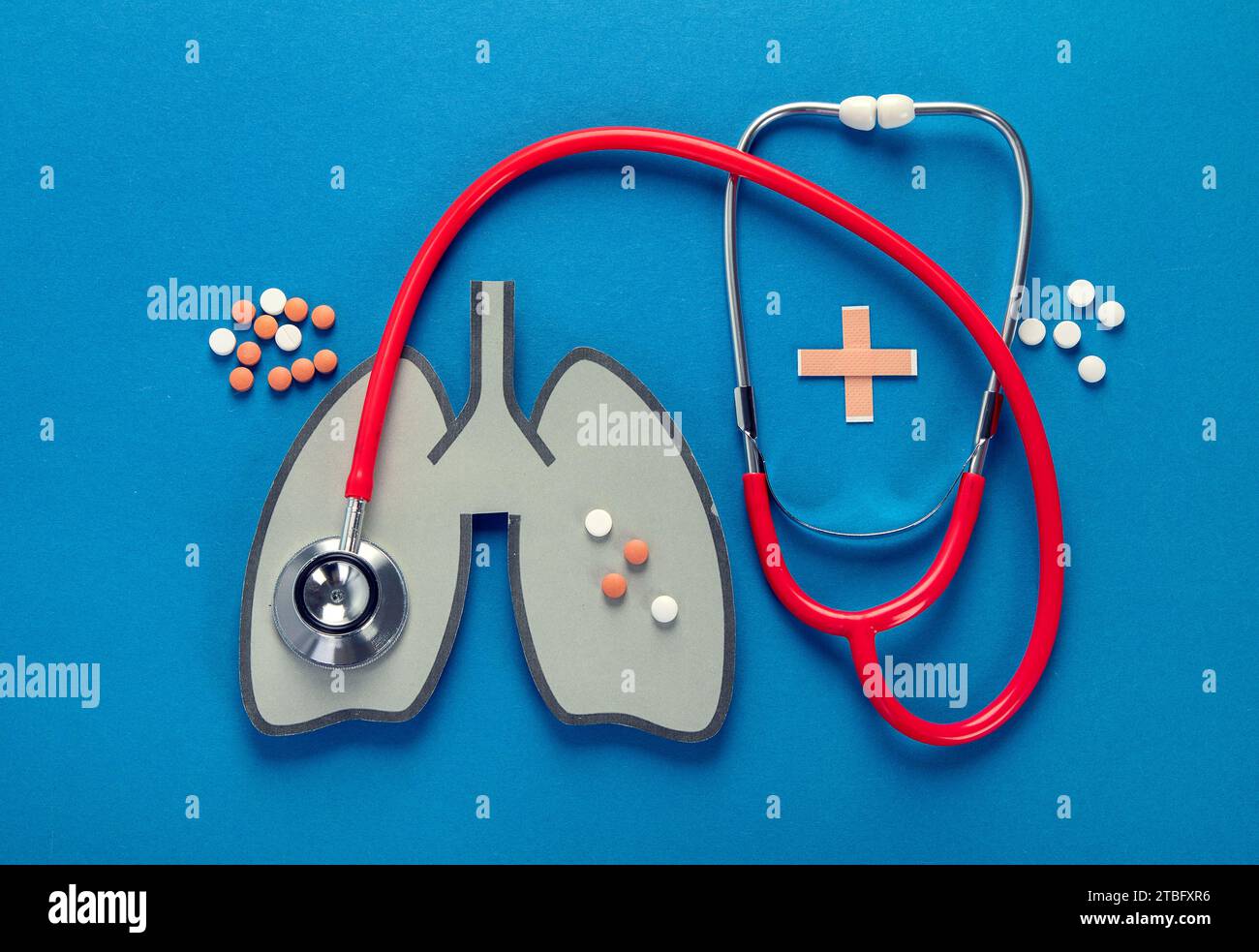 Lungs paper decorative model with medical stethoscope on blue ...