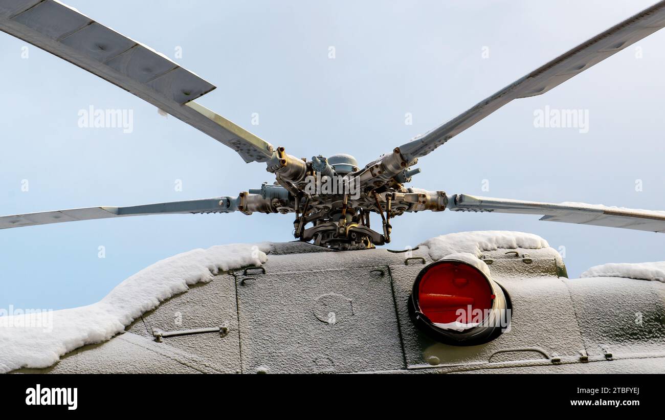 Close-up of the rotor mechanism of a helicopter in frost Stock Photo ...