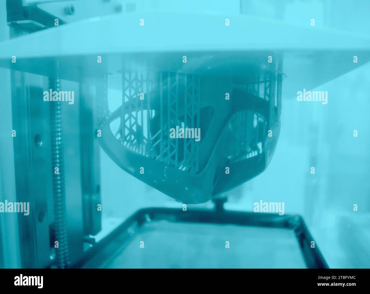 Printed models on 3D printer close-up. Objects printed on photopolymer ...