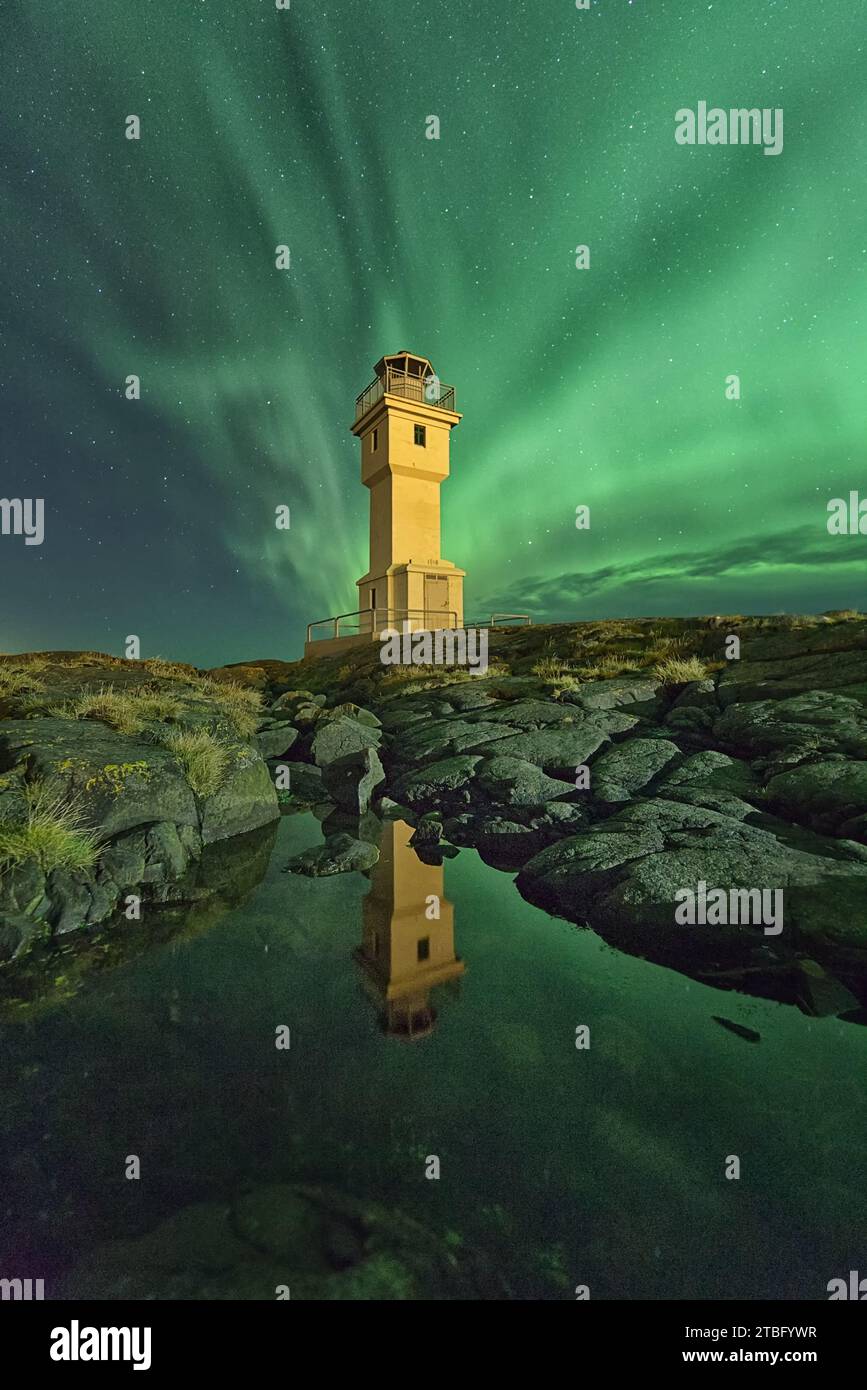 The Northern lights above a lighthouse, Iceland Stock Photo - Alamy
