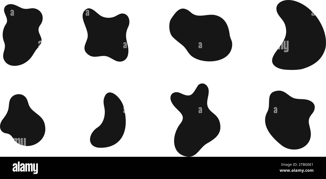 Set of irregular shapes, organic blobs, liquid ink spots, distorted bubbles textures isolated on ...