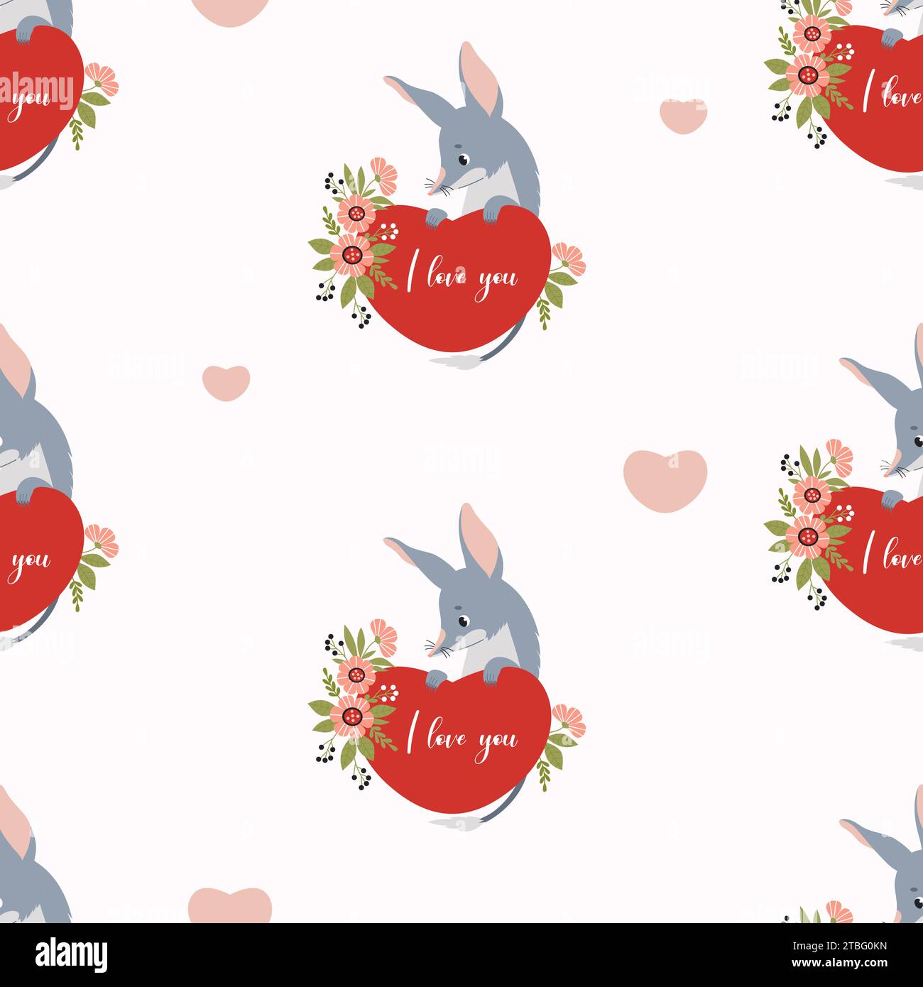 Seamless pattern with Australian bilby. Cute romantic animal with heart ...