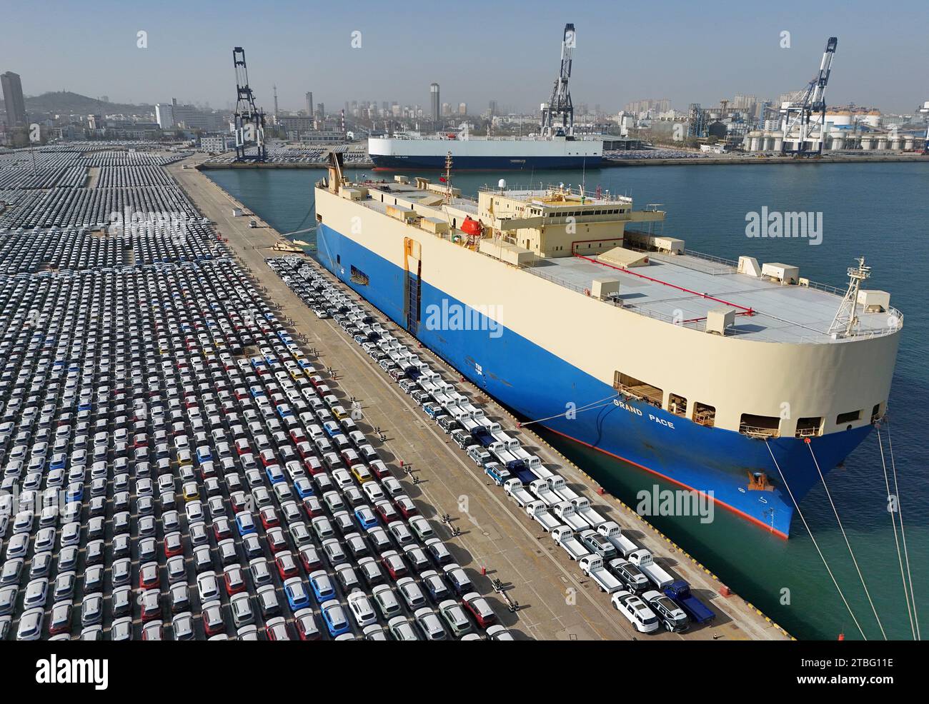 YANTAI, CHINA - DECEMBER 7, 2023 - A large number of Chinese-made cars ...