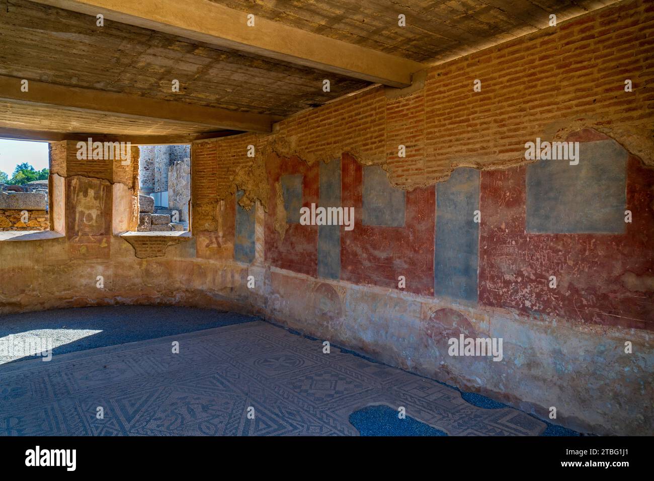Restored Roman art floor mosaics and painted Roman art walls of the ...
