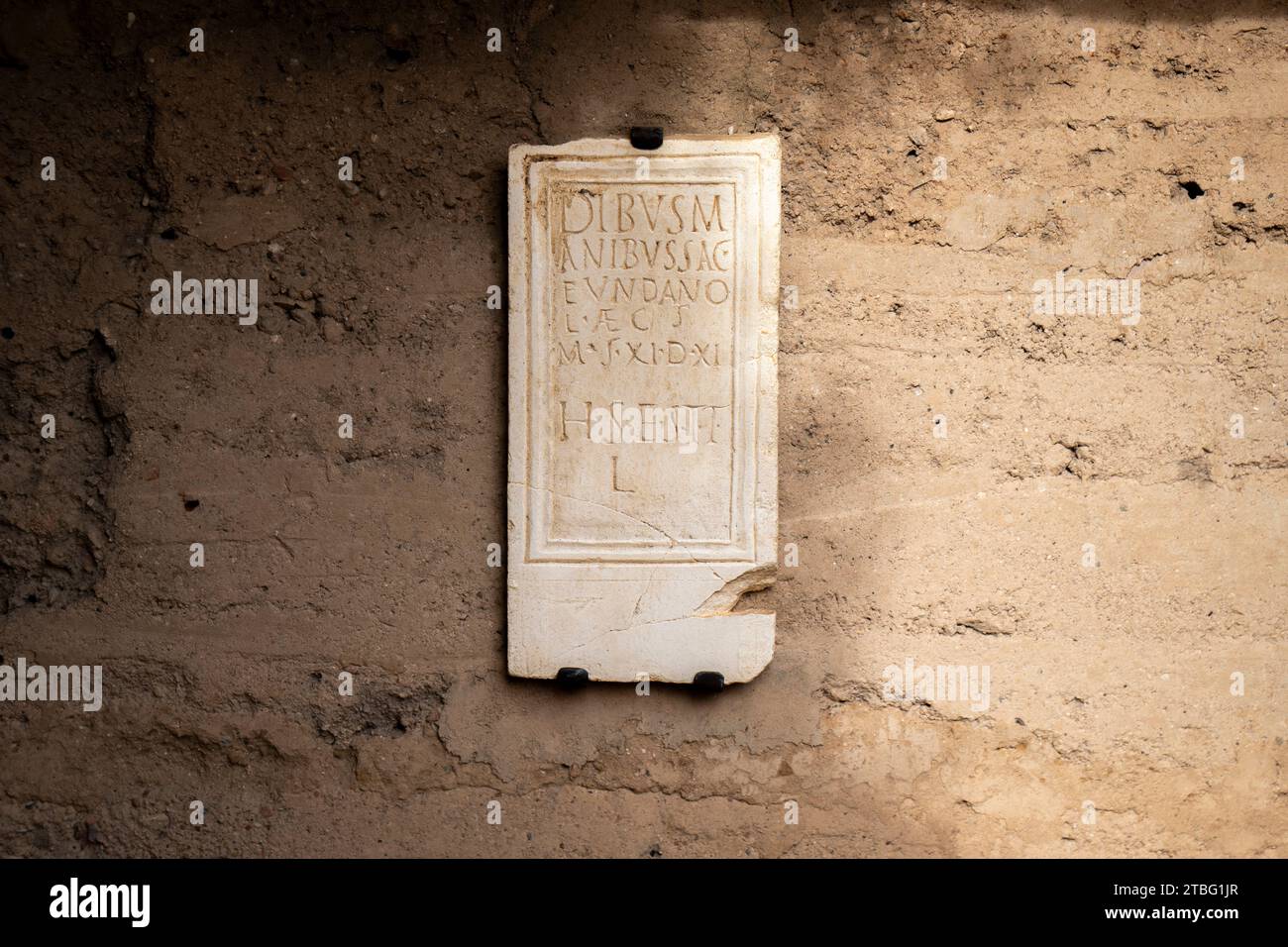 Roman tomb marble inscription of a tombstone with the information of ...