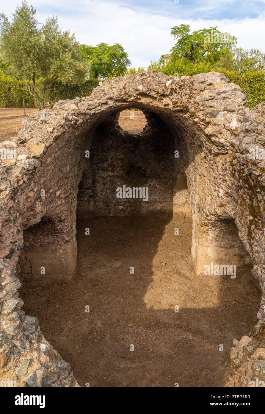 Remains of the archaeological ruins of the stone funerary mausoleum of ...