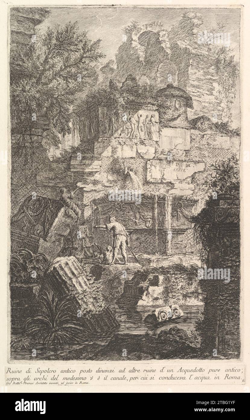 Ruins of an ancient tomb in front of ruins of an ancient aqueduct ...