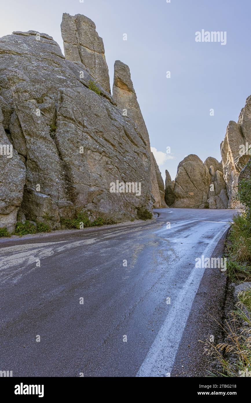 The road to the Needles Eye Tunnel on the Needles Highway in the Custer ...