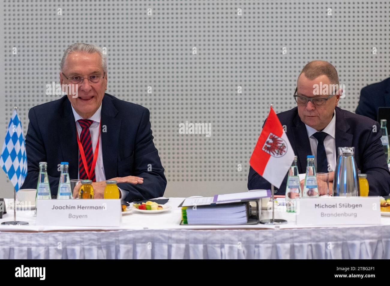 Berlin, Germany. 07th Dec, 2023. Joachim Herrmann (l, CSU), Interior Minister of Bavaria, and ...