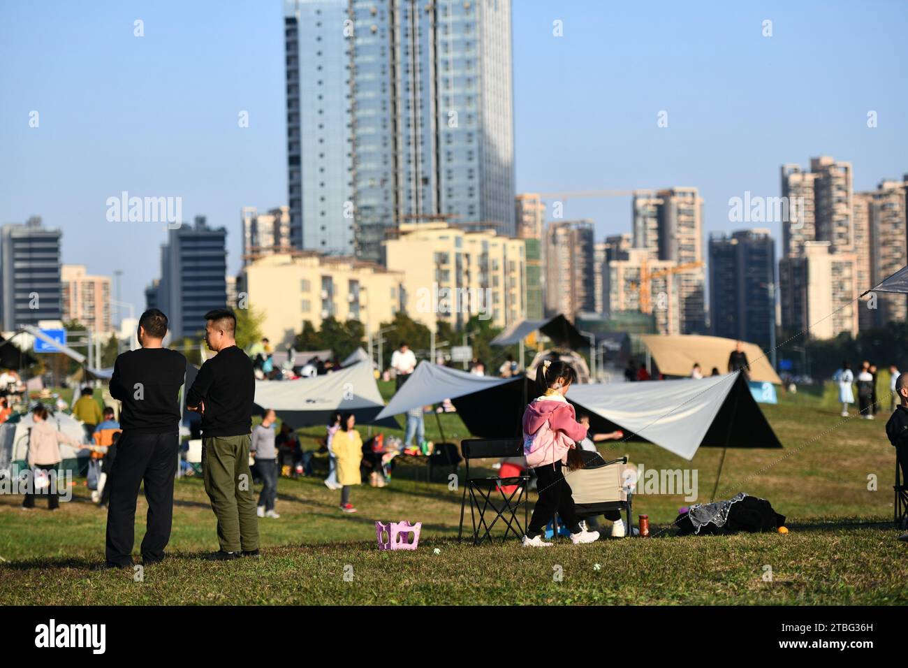 People go camp in tents at weekends in Chengdu City, southwest China's ...