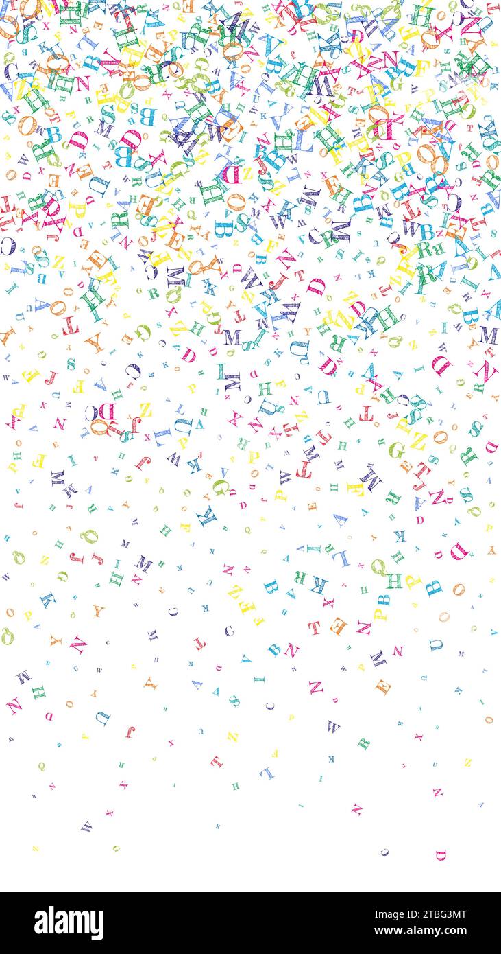 School notebook cover. Colorful childish floating letters of Latin ...