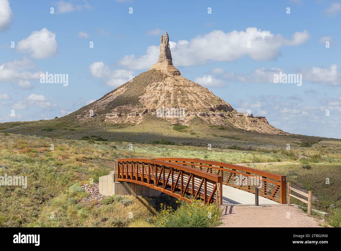 The bridge leading to Chimney Rock, a geological rock formation in the ...