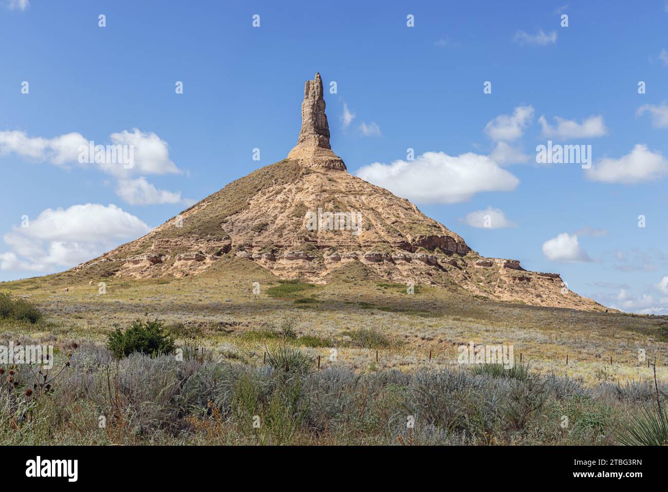 Chimney Rock seen from the east, a geological rock formation in the ...
