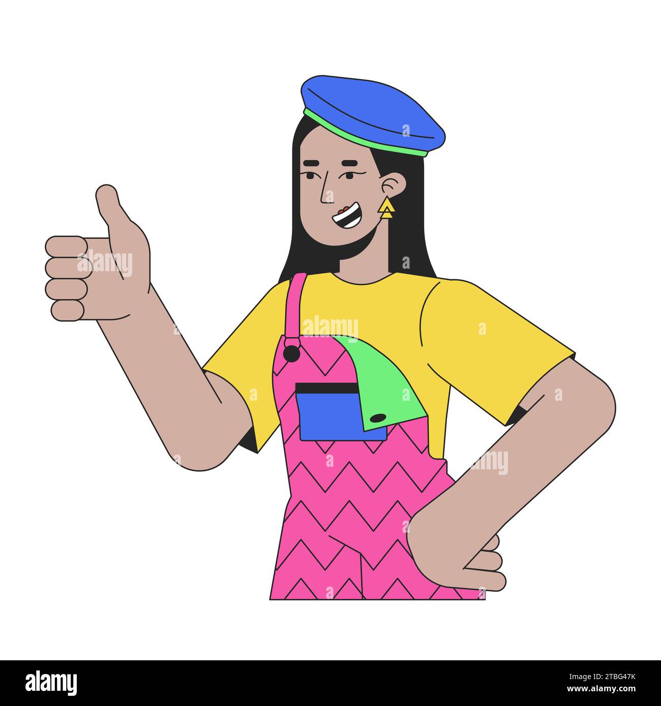 Arab funky girl showing thumb up 2D linear cartoon character Stock ...