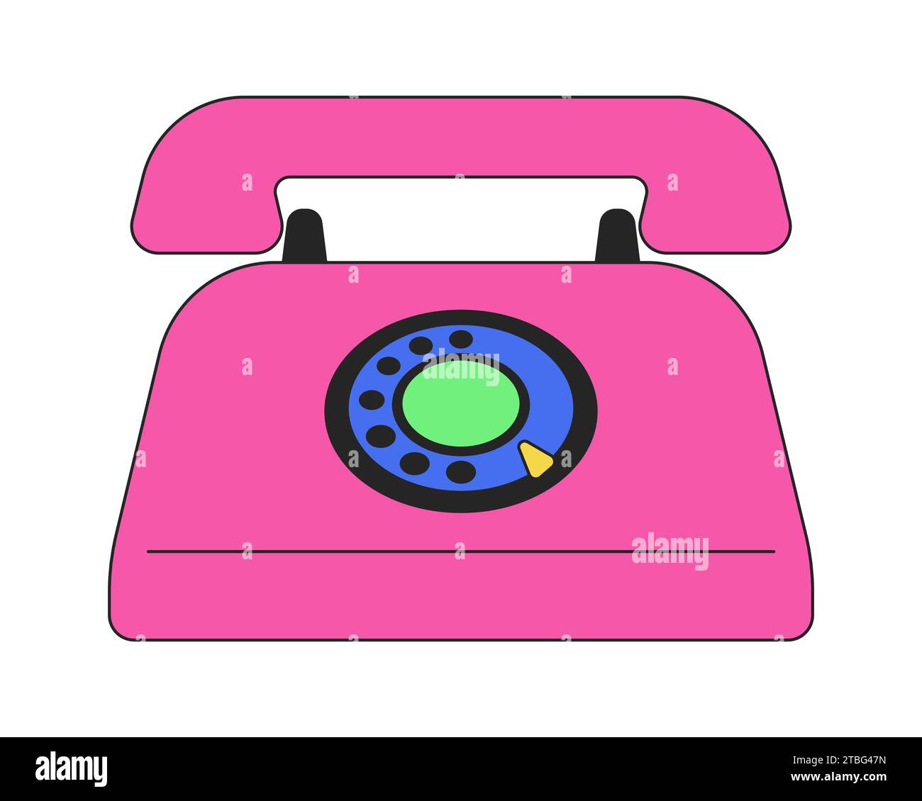 Rotary dial telephone old-fashioned 2D linear cartoon object Stock ...