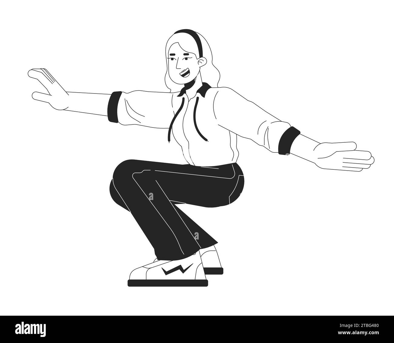 Blonde caucasian female hip hop performer black and white 2D line ...