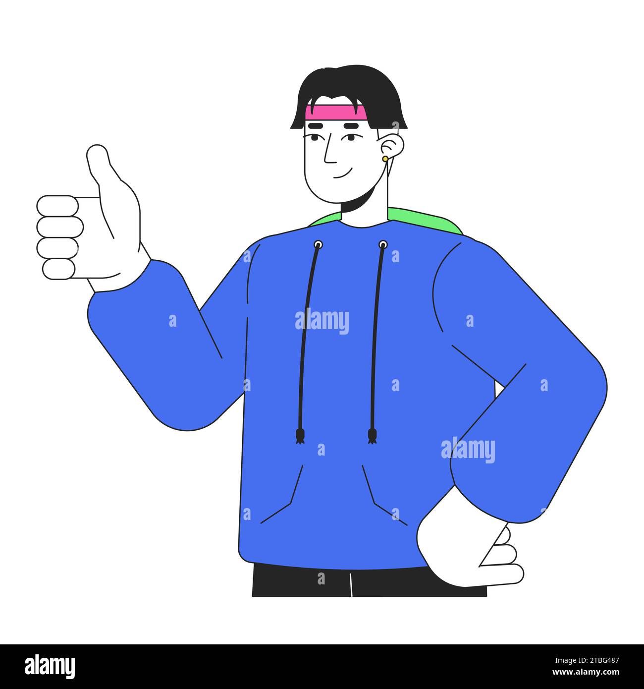 Retro inspired gen z man giving thump up 2D linear cartoon character ...