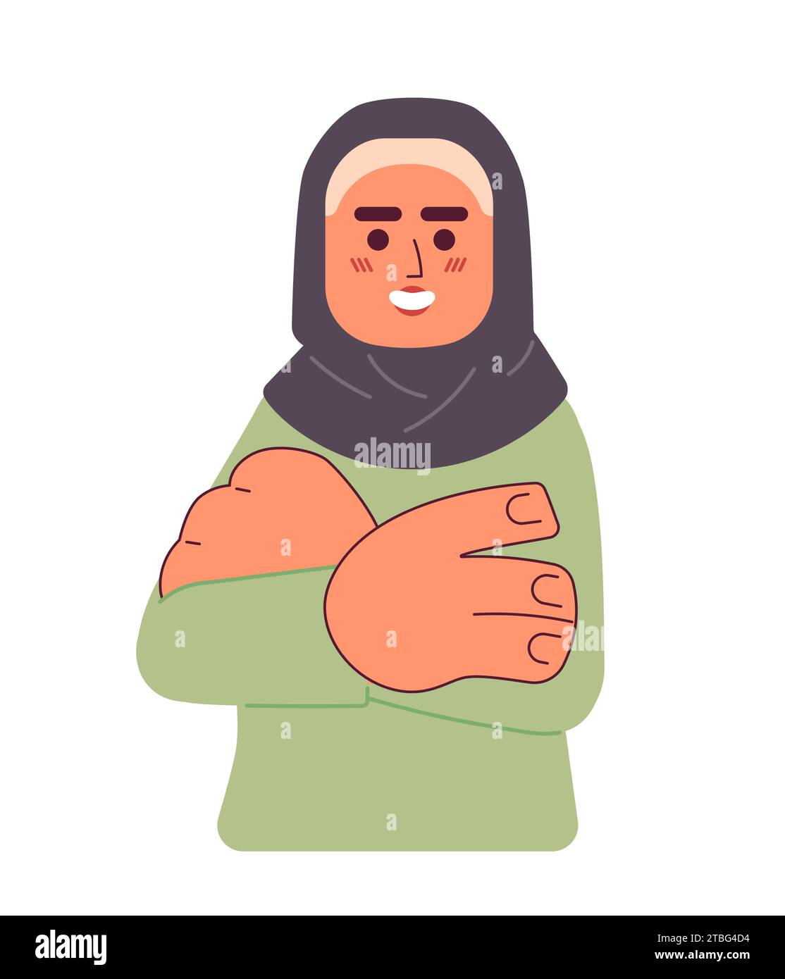 Hijab young adult woman confident arms folded 2D cartoon character ...
