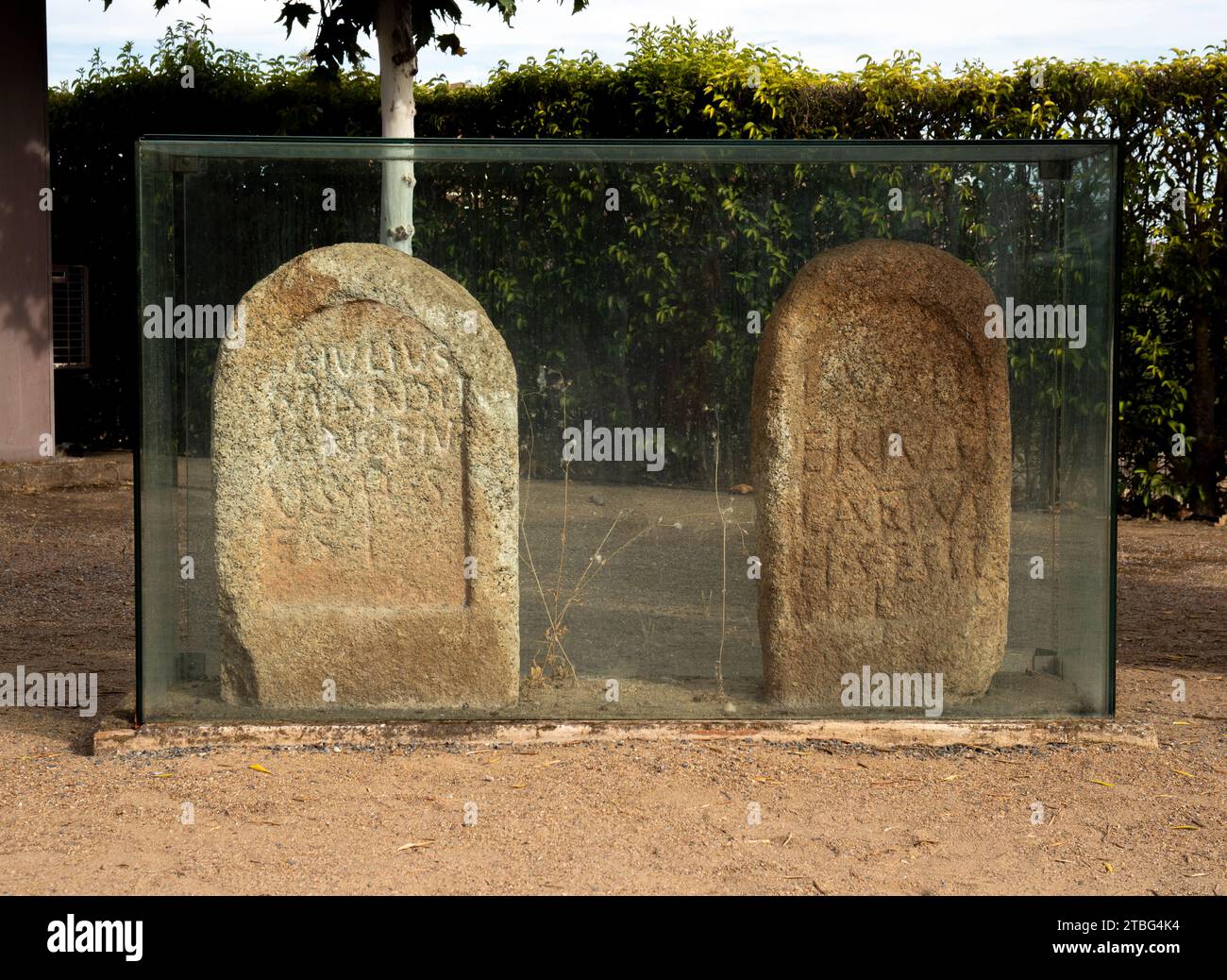 Two cinerary urns of the Voconian and Julius families on a Roman stone ...