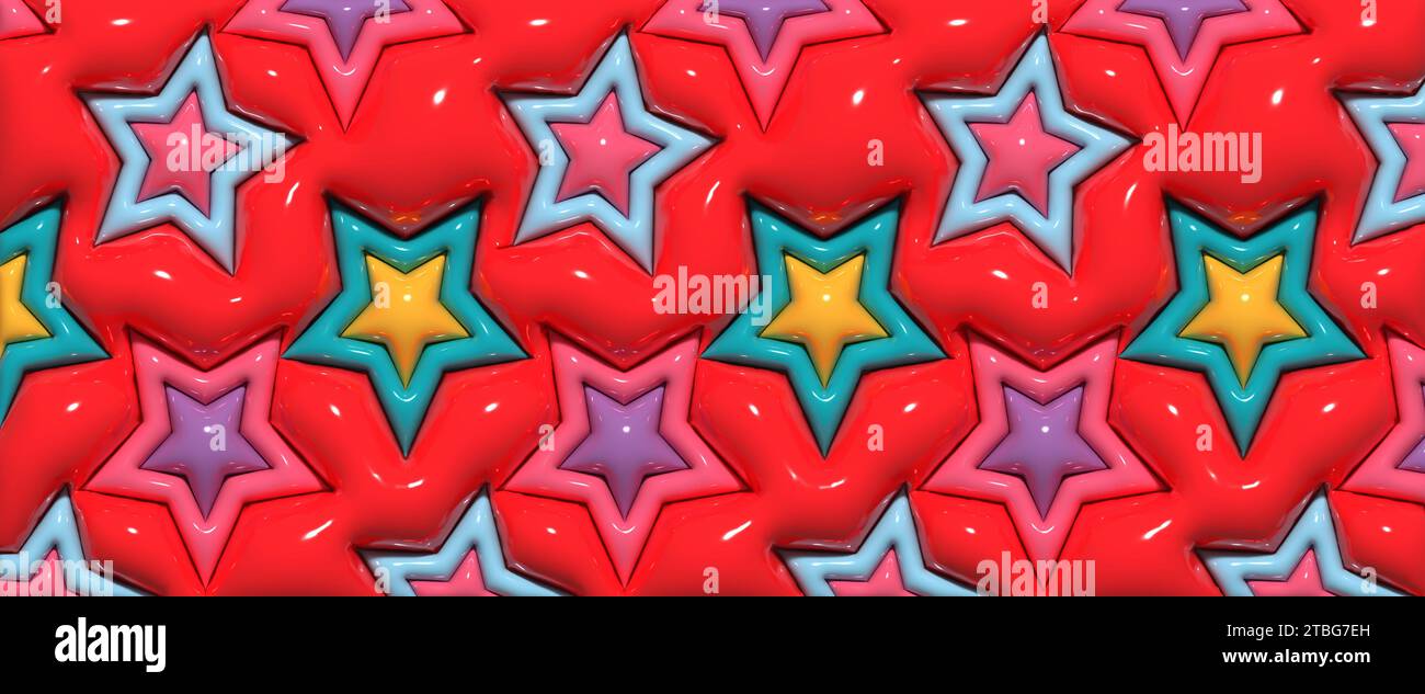 Abstract red background with stars, inflated shapes. 3d rendering ...