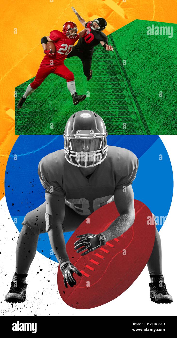 Concentrated American football player during game, dynamic match over ...