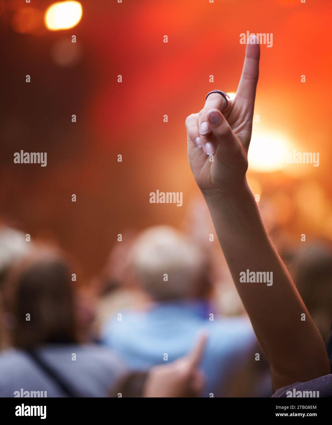 Closeup, hand and person with music festival, cheering and concert with ...