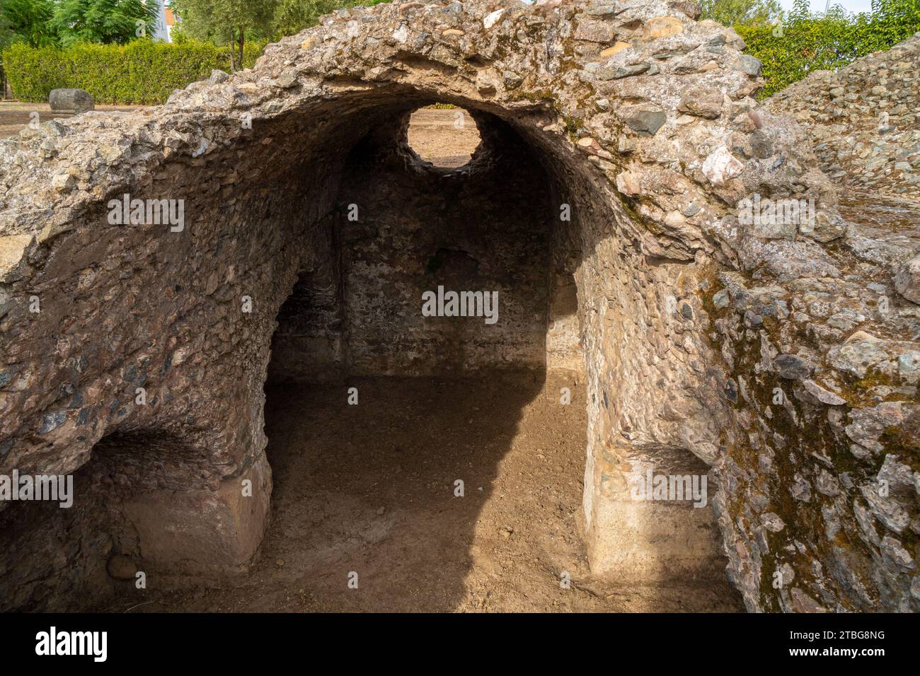 Remains of the archaeological ruins of the stone funerary mausoleum of ...