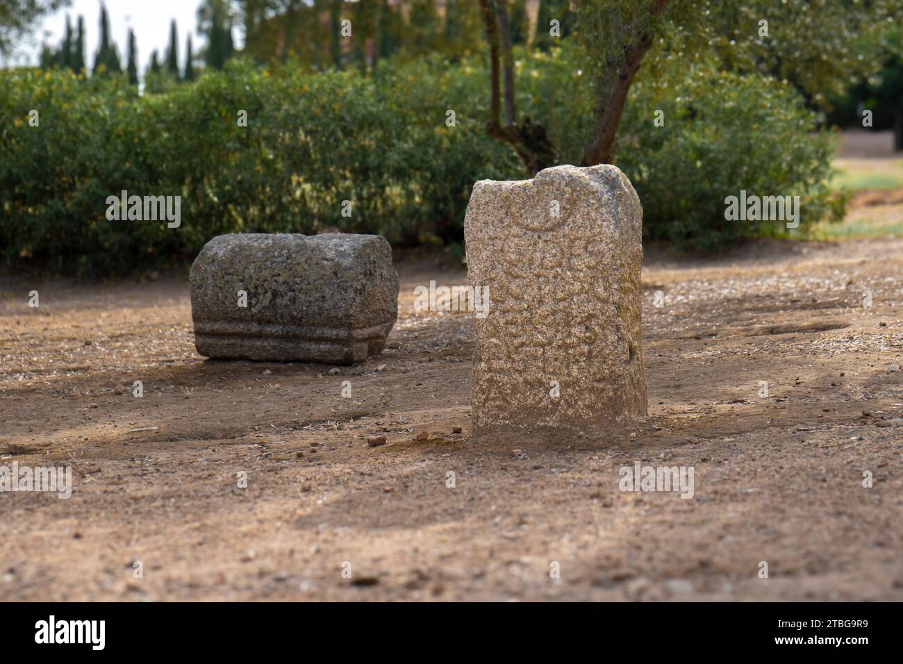 Roman stone tombstone with inscriptions from the Los Columbarios ...