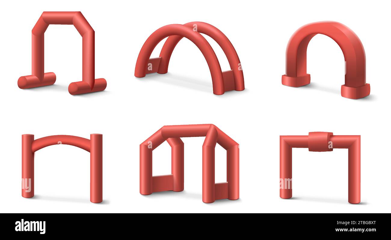 Red inflatable arch realistic set of balloon tubes isolated on white ...