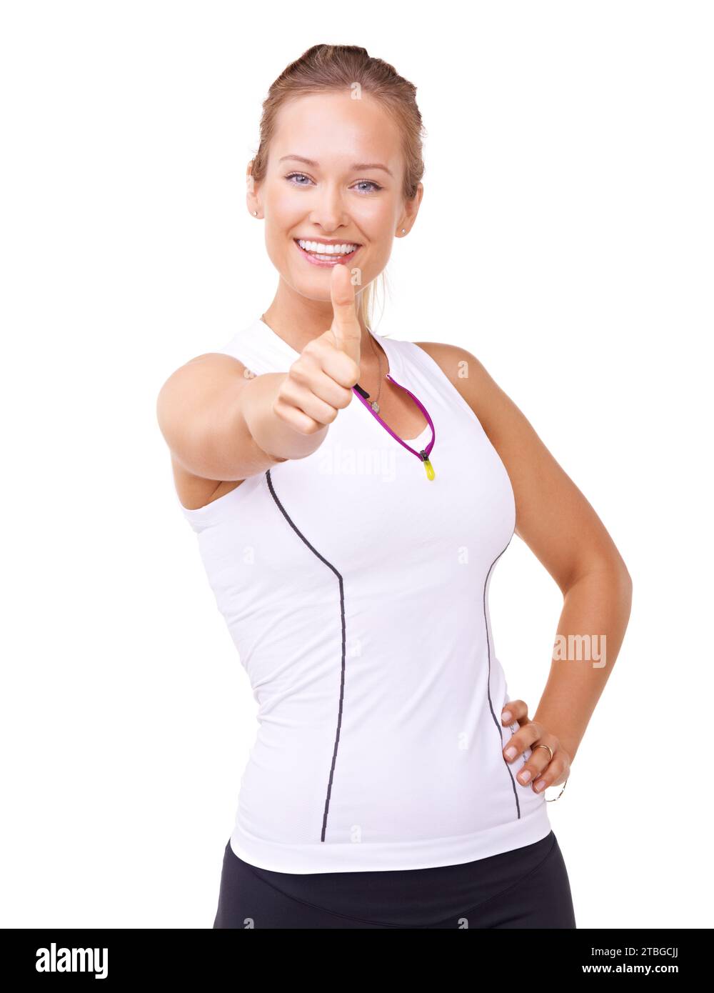 Fitness, thumbs up and woman in studio for training success, workout ...