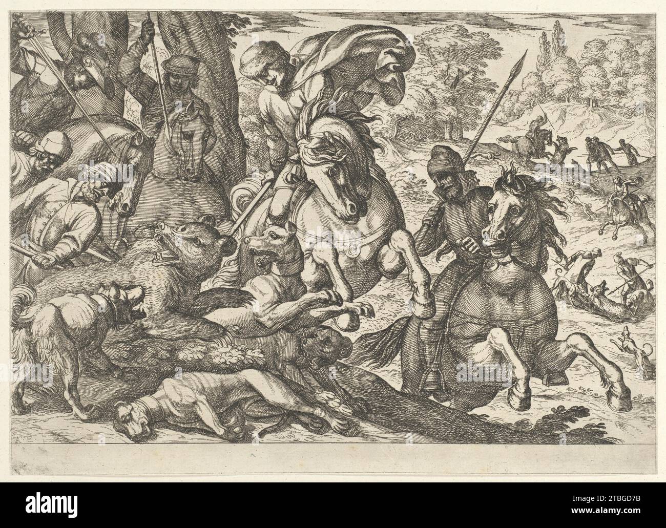 Bear Hunt, from "Hunting Scenes VI" 1951 by Antonio Tempesta Stock ...