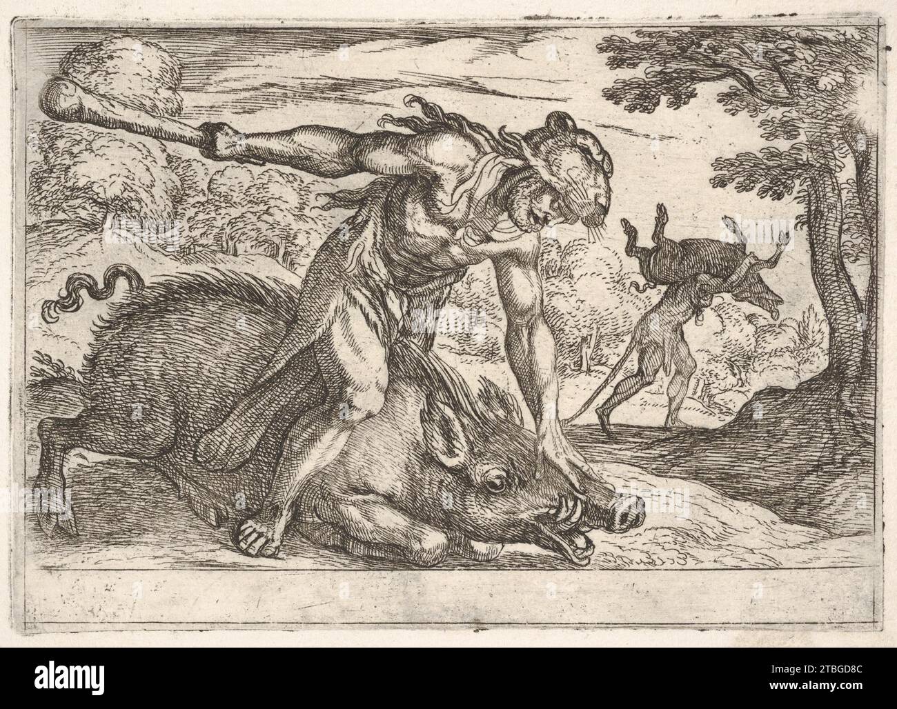 Hercules and the Boar of Erymanthus: Hercules holds down the boar's ...