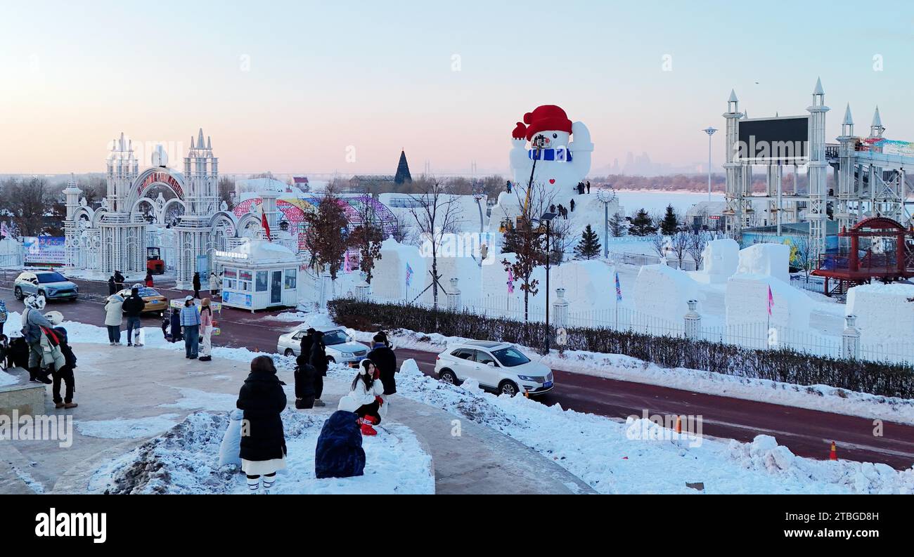 A landmark snowman draws tourists in Harbin City, northeast China's ...