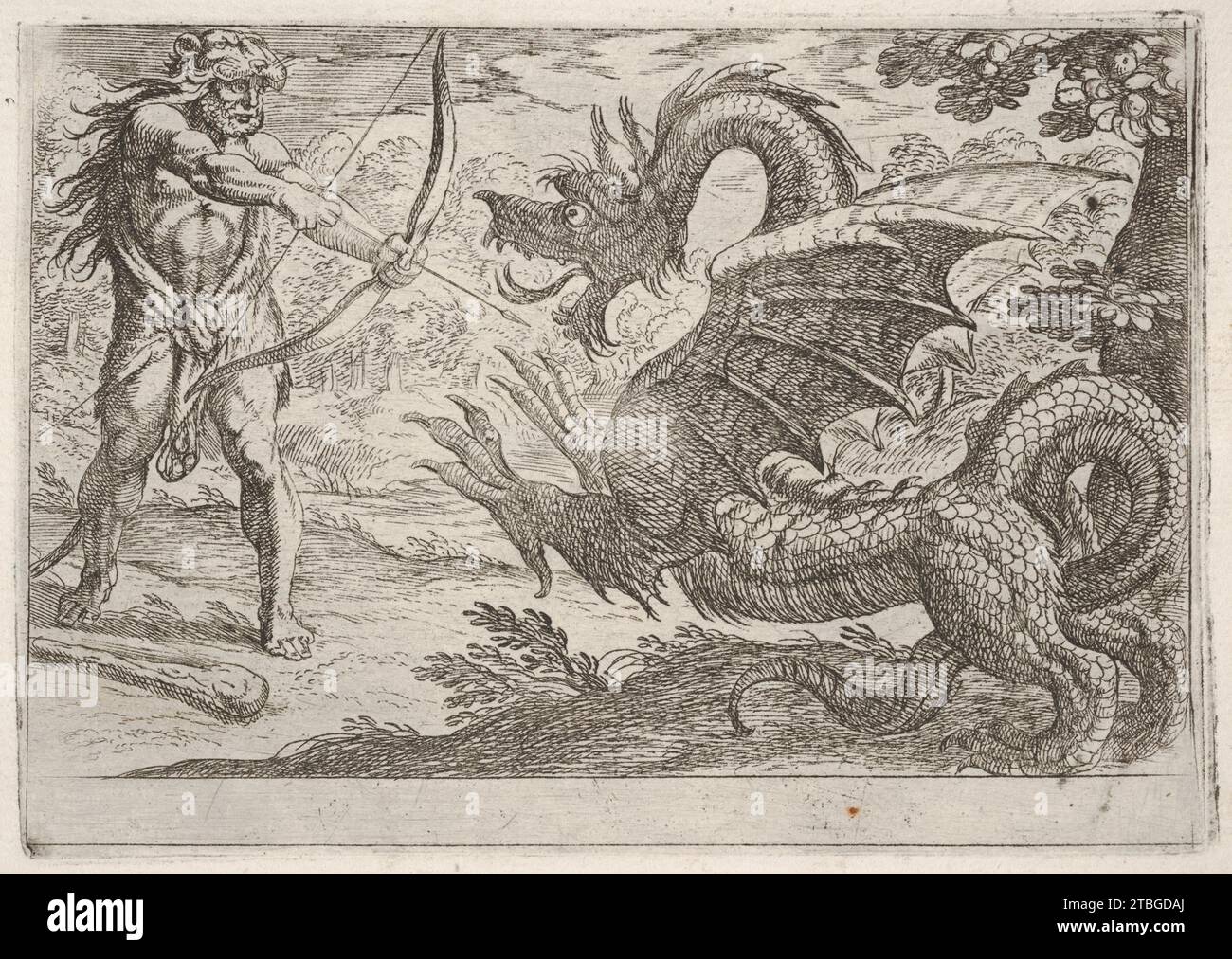 Hercules and the Serpent Ladon: Hercules draws his bow, the rearing ...