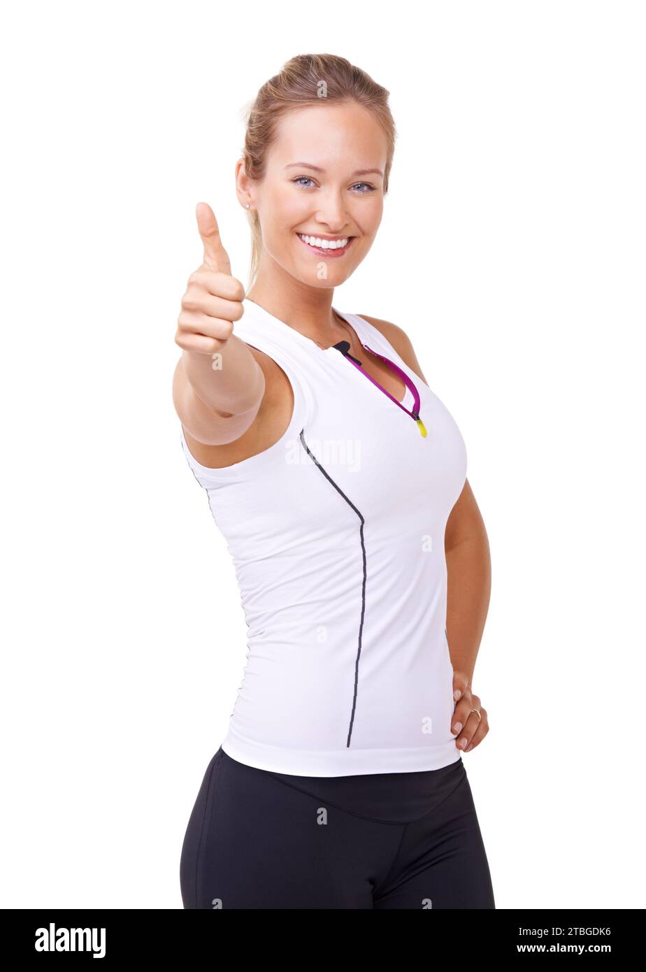 Exercise, thumbs up and woman in studio for fitness success, workout ...