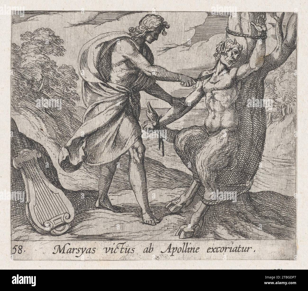 Plate 58: Apollo Killing Marsyas (Marsyas victus ab Apolline excoriatur), from Ovid's ...