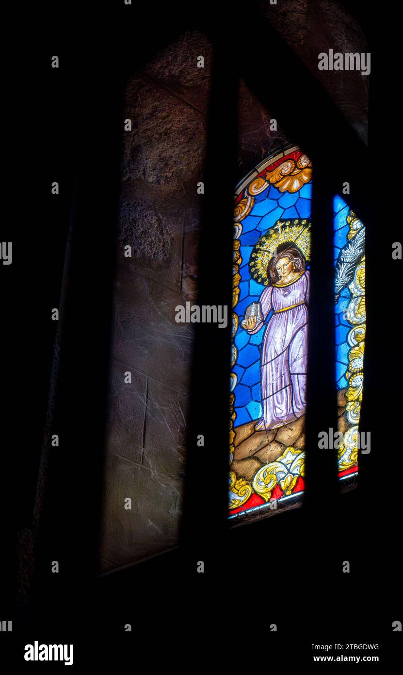 Stained glass window or policrome colored stained glass window of the ...