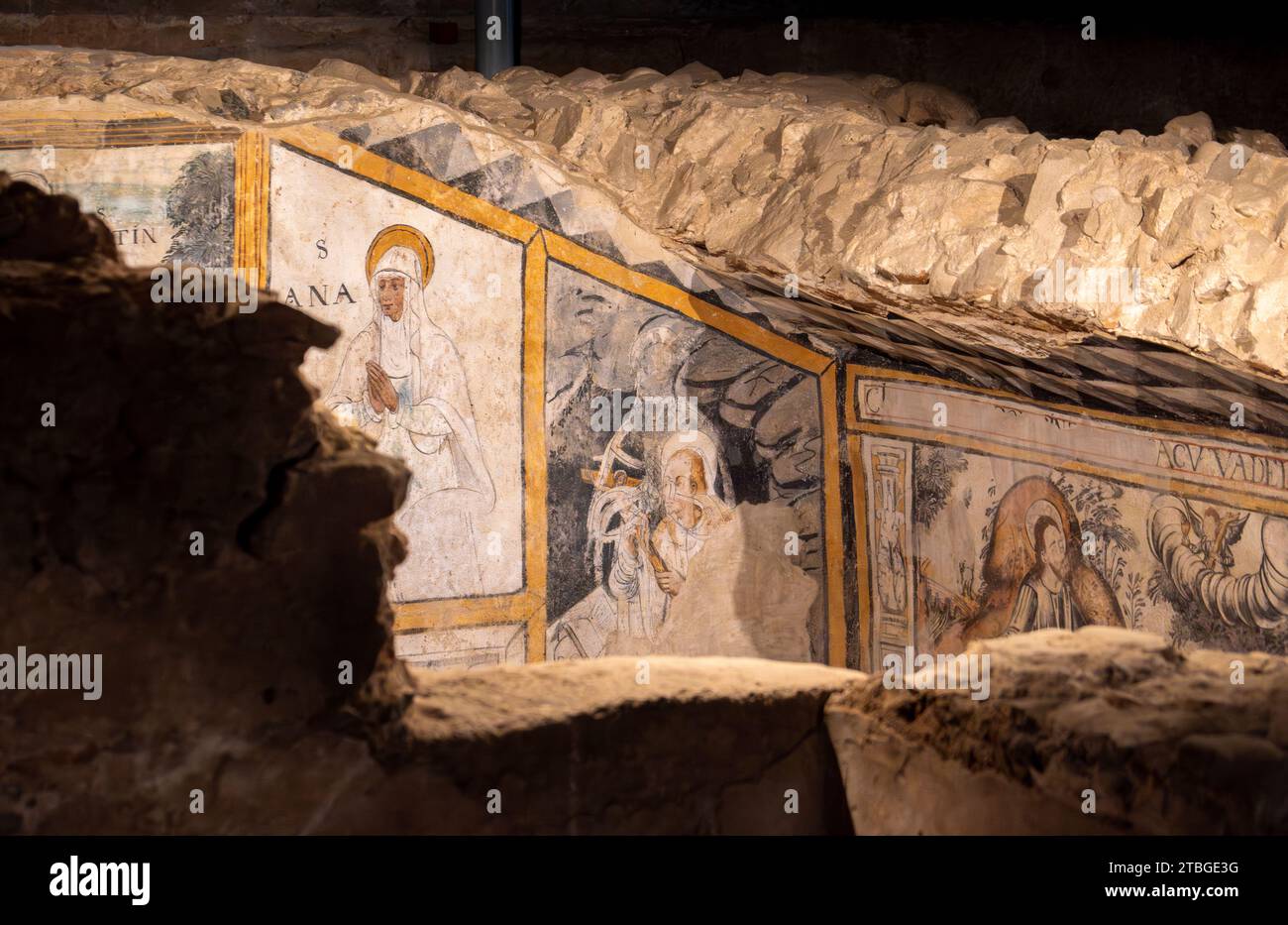 Religious paintings and frescoes of saints and the passion of Christ in ...