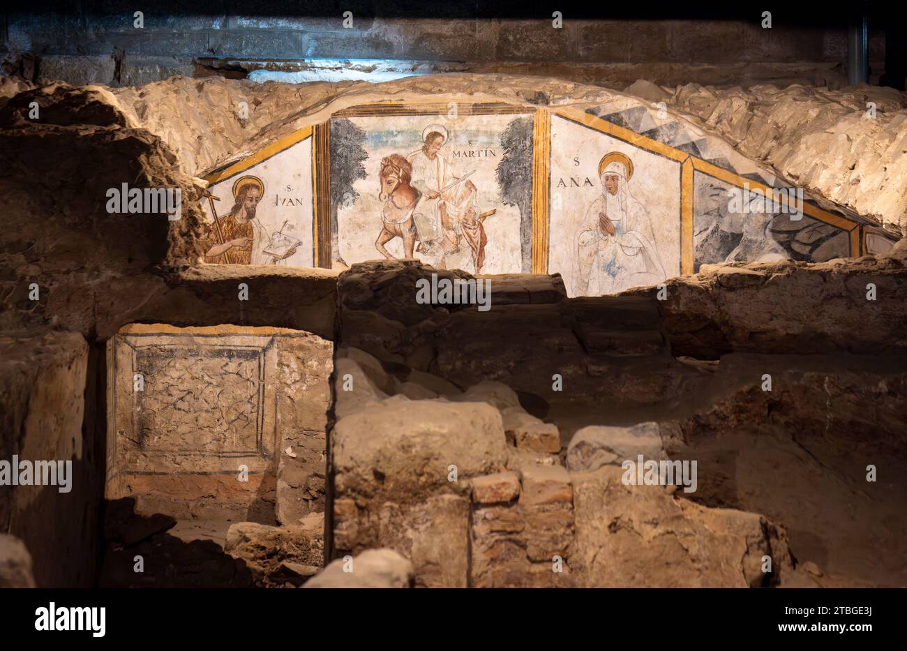 Religious paintings and frescoes from the early Christian crypt in the ...