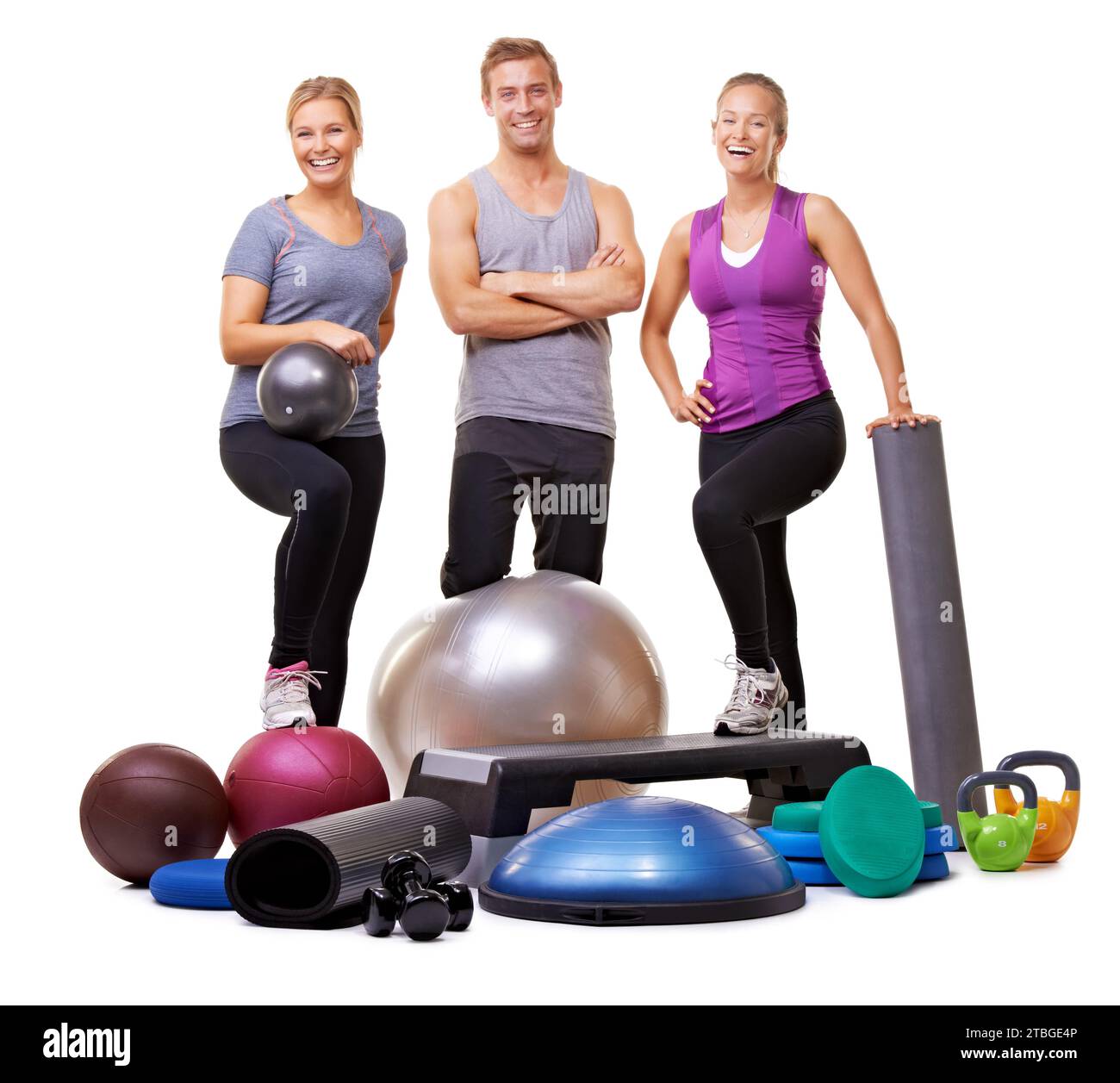 Workout equipment, group of people and fitness studio for training ...