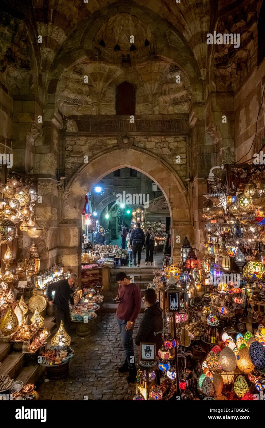 Bab al-Ghuri gate and shops in the souq al-Nabulsi by night, Khan el ...