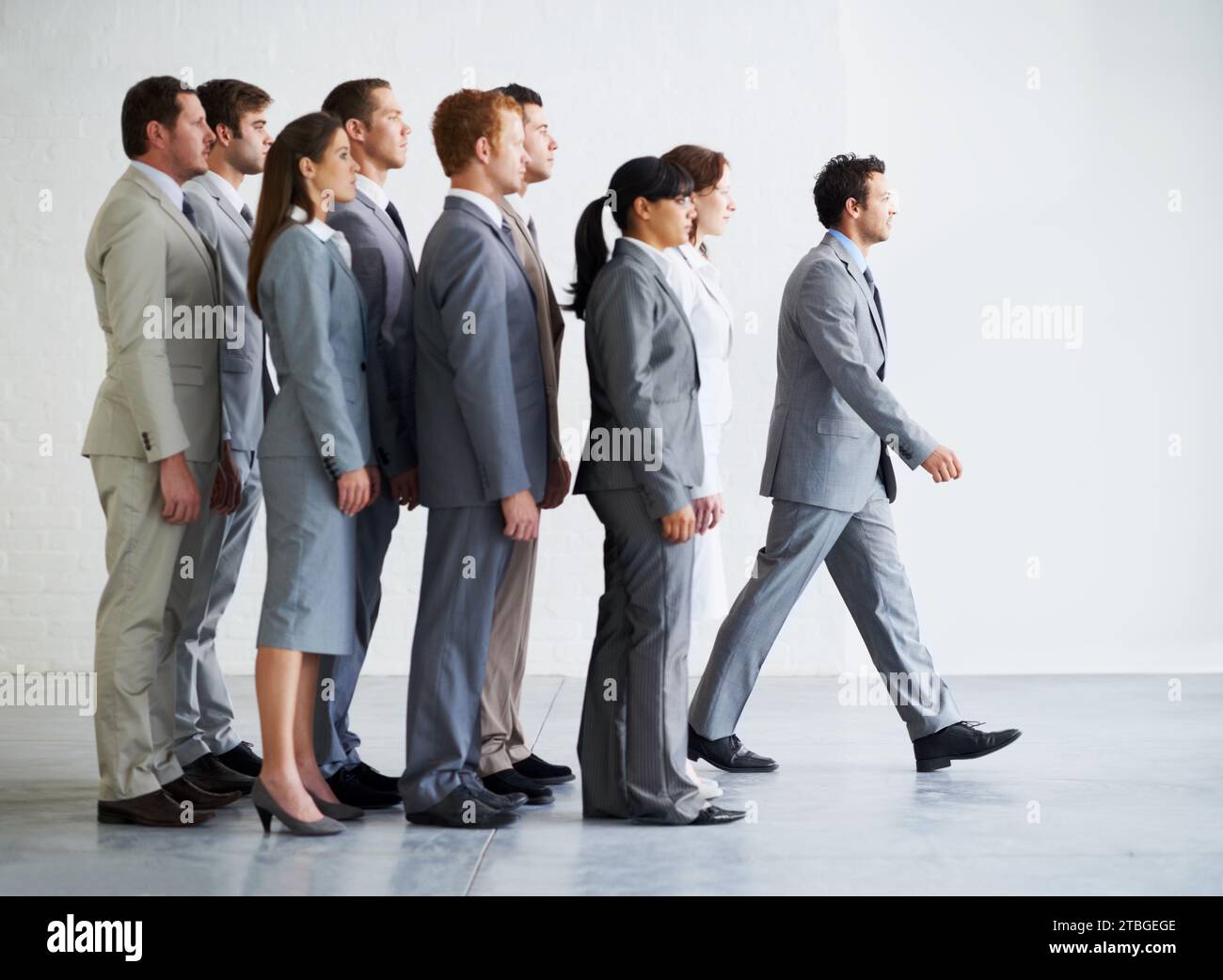Businessman, employees and leader with worker, workforce, and ready for ...